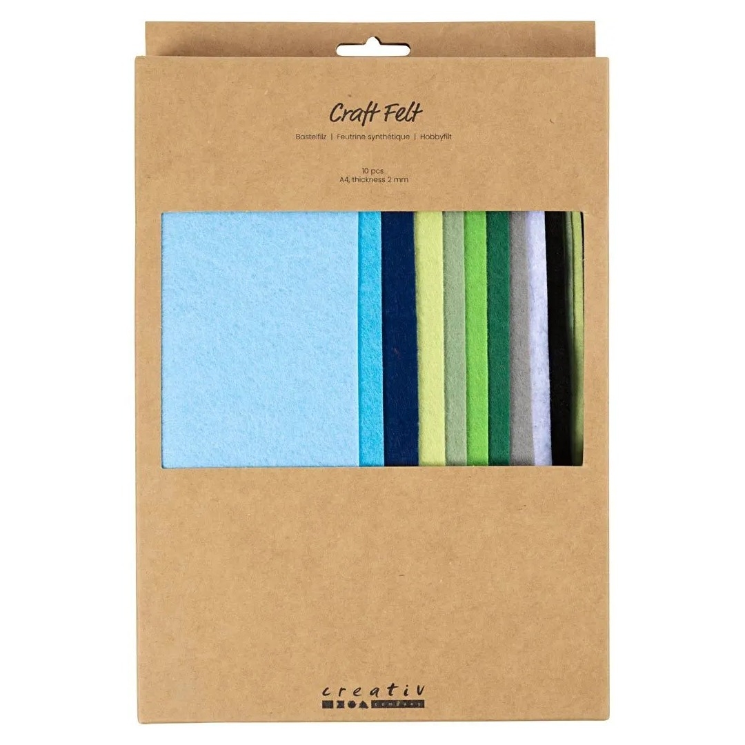 Craft Felt 10pc/ 1 pack, A4, Sheet 210x297mm, Thickness 2mm, Blue/Green Harmony - CC45527