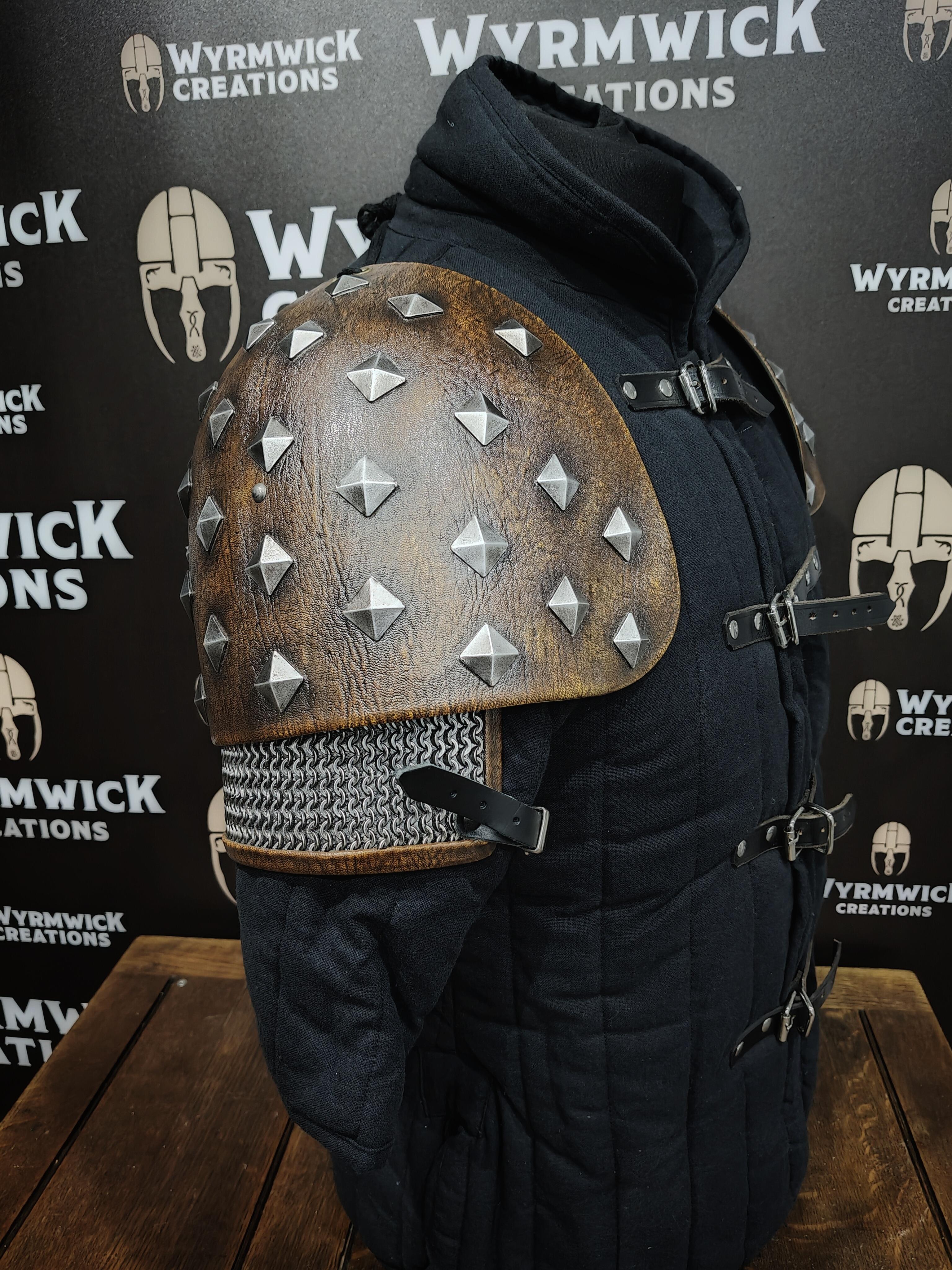 Fantasy style leather, chainmail and stud effect Pauldrons Larp Armour