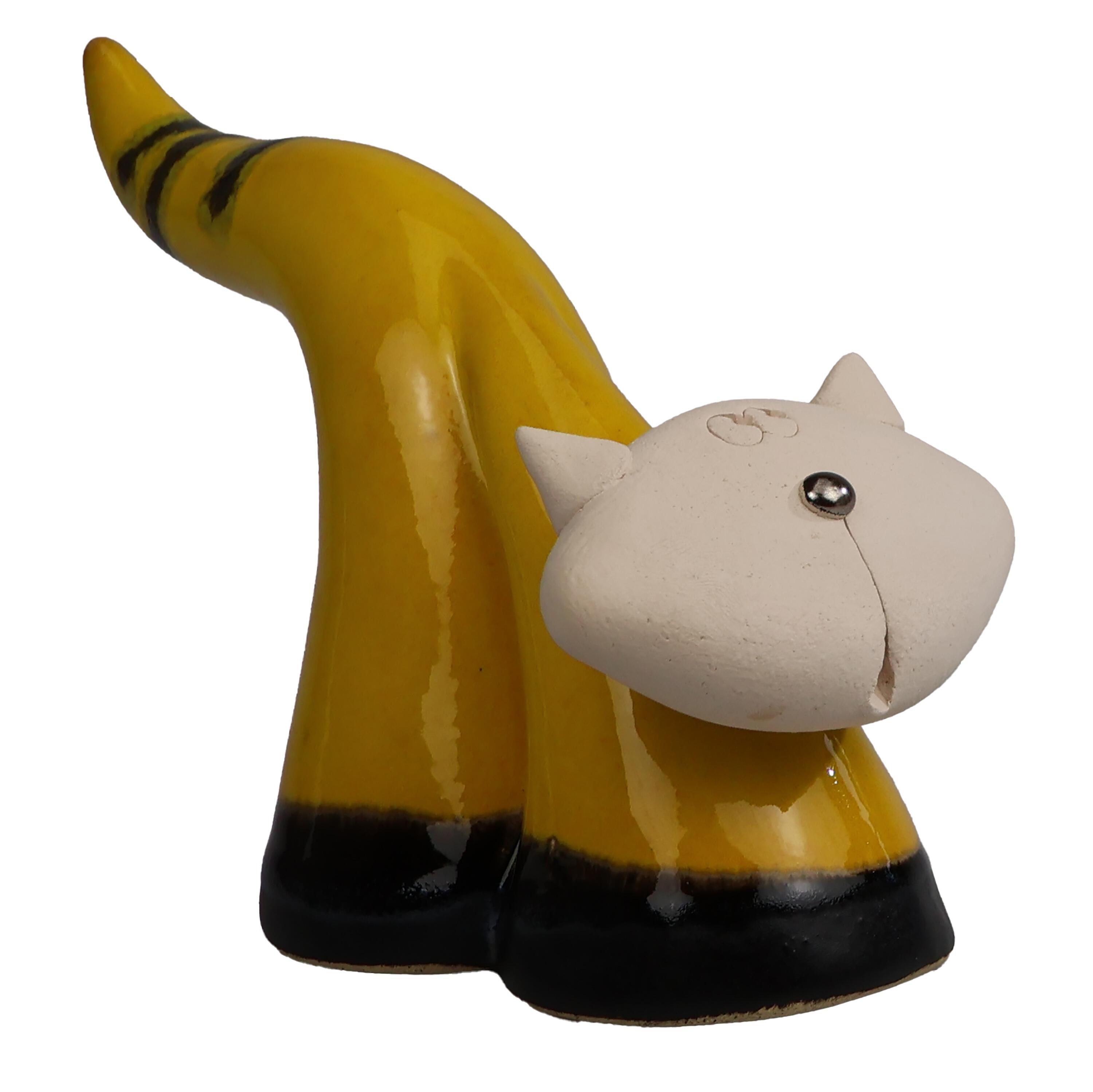 Handmade Ceramic Slender Cat with Elongated Striped Tail – Contemporary ...