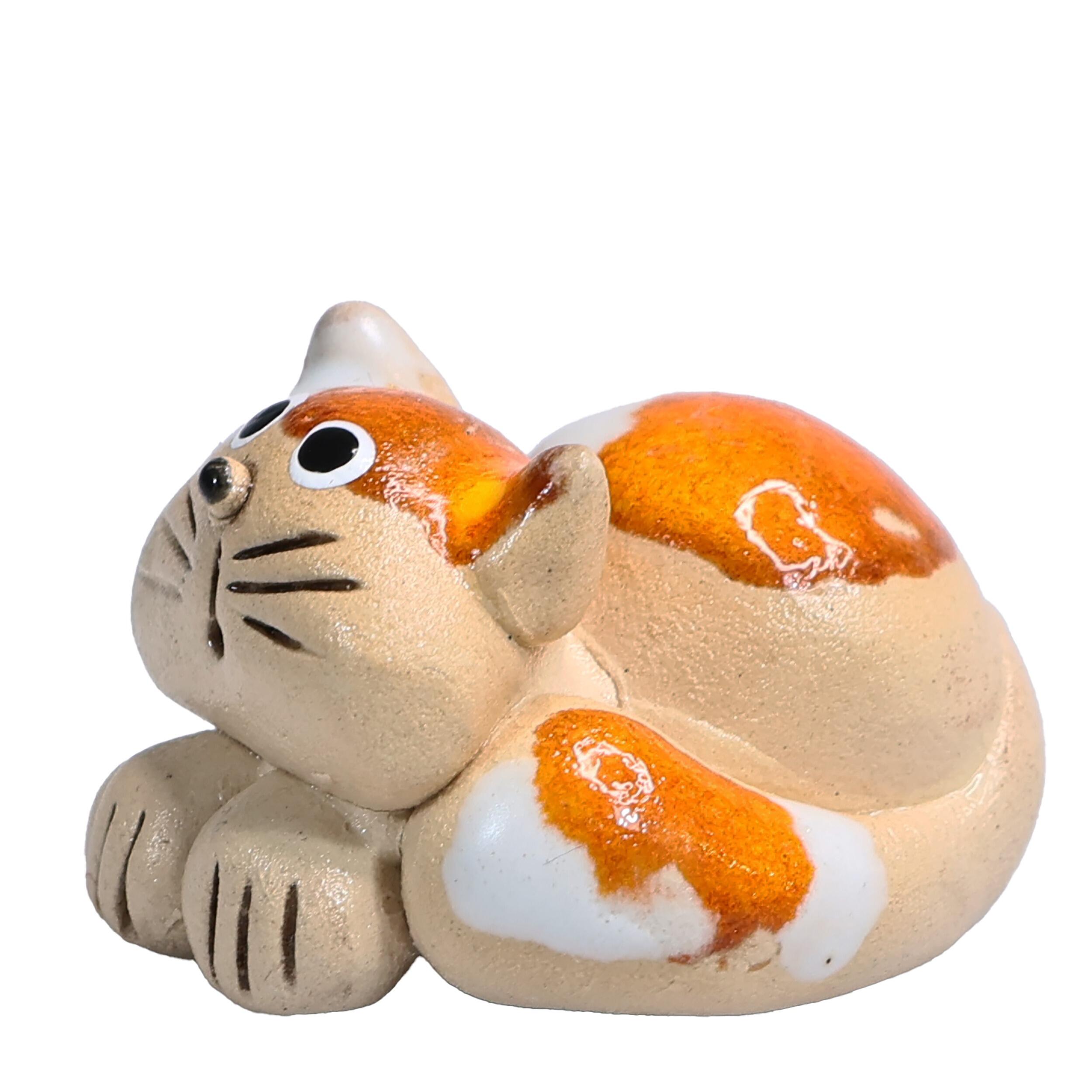 Mini Handmade Ceramic Laying Cat Figurines