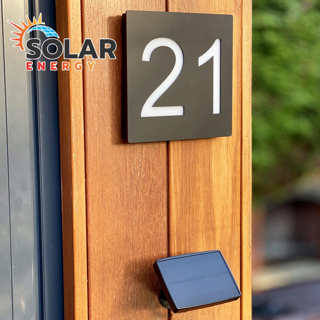 Solar Power Modern House Sign, LED Backlit With Photocell