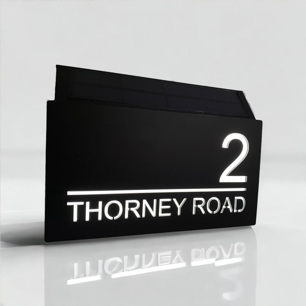 Contemporary Solar Powered Front Door House Sign, LED Backlit Option ...