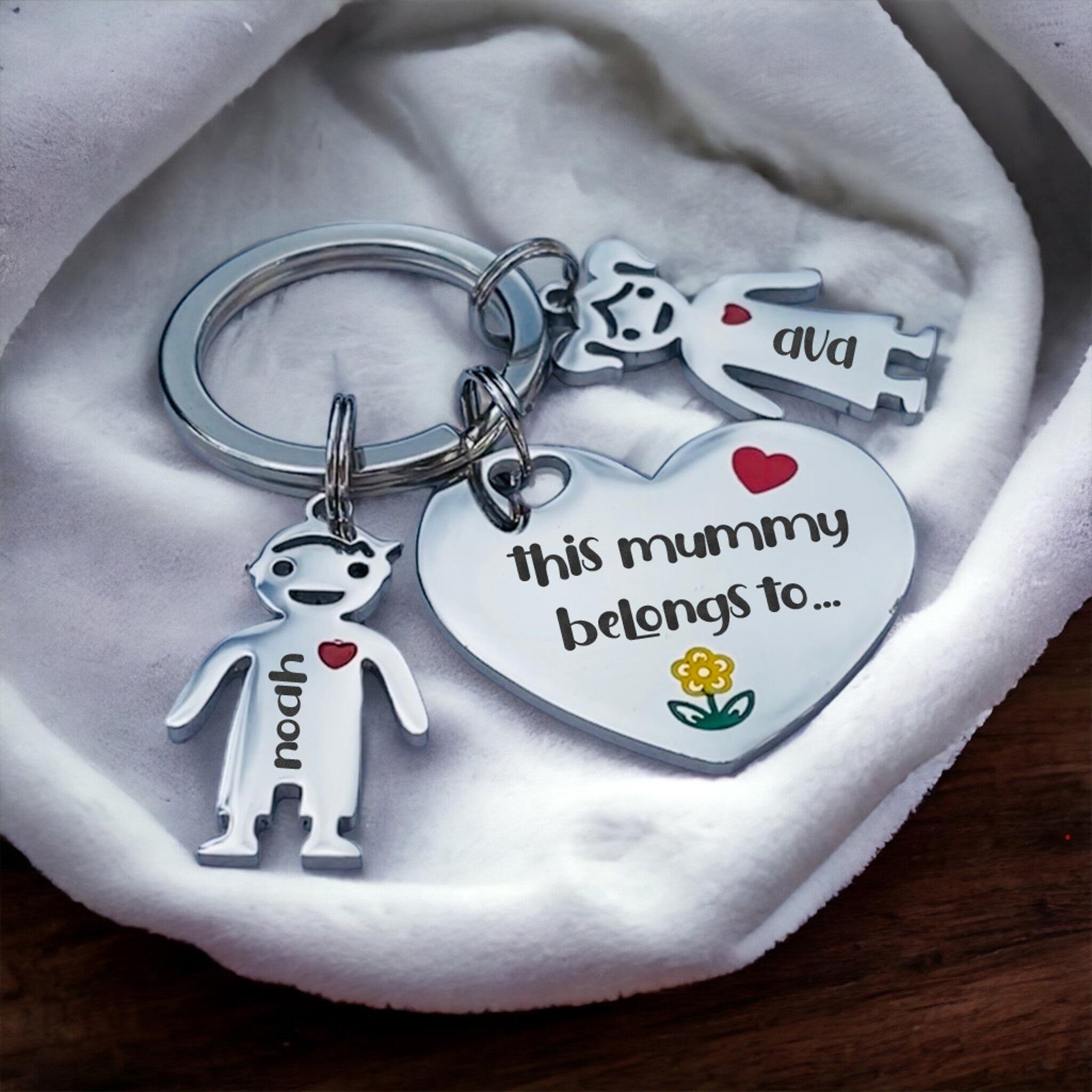 Personalised Keyring for Mum | Stainless Steel Keychain with Child Charms