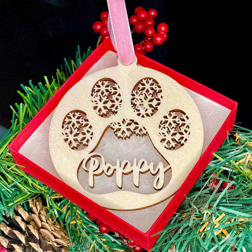 Personalised Round Snowflake Paw Pet Bauble