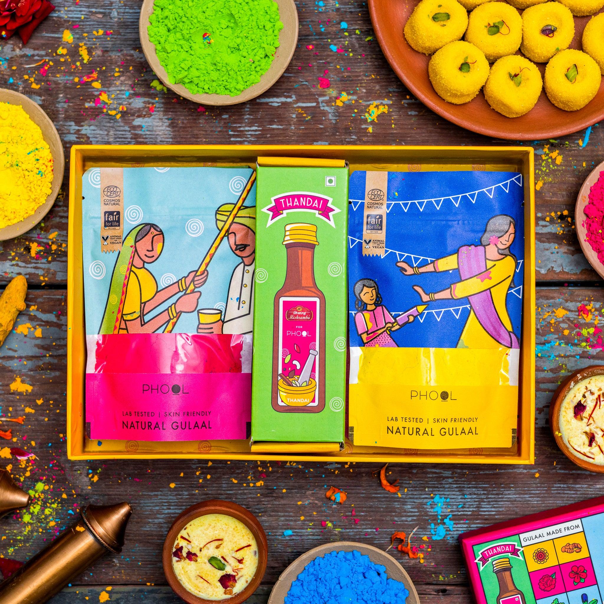 UrbanTokri HOLI Phool Natural Gulaal 4 Holi Colors plus Premium Thandai