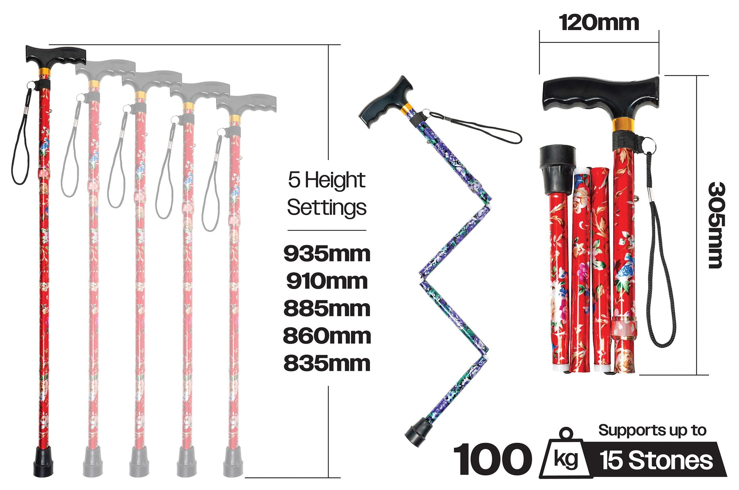 Floral Folding Walking Sticks | 2 pack Adjustable Height | Best ...