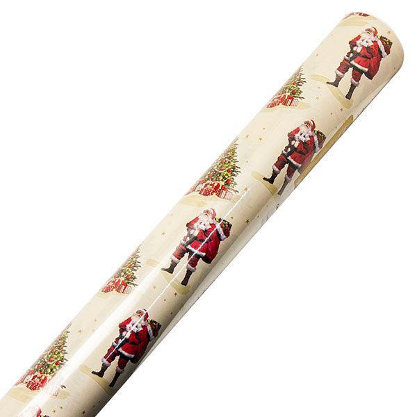 Traditional Christmas Gift Wrap - Cream Santa and Trees 8m