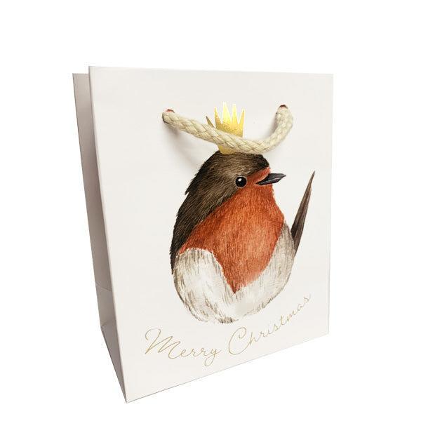 Robins on White Luxury Gift Bag with Tag - SMALL
