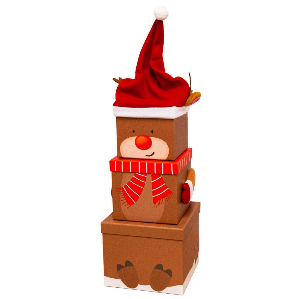 Set of 3 Plush Reindeer Stackable Gift Boxes - XL