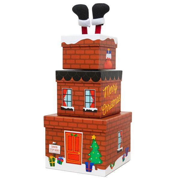 Set of 3 Plush Christmas Chimney Stackable Gift Boxes