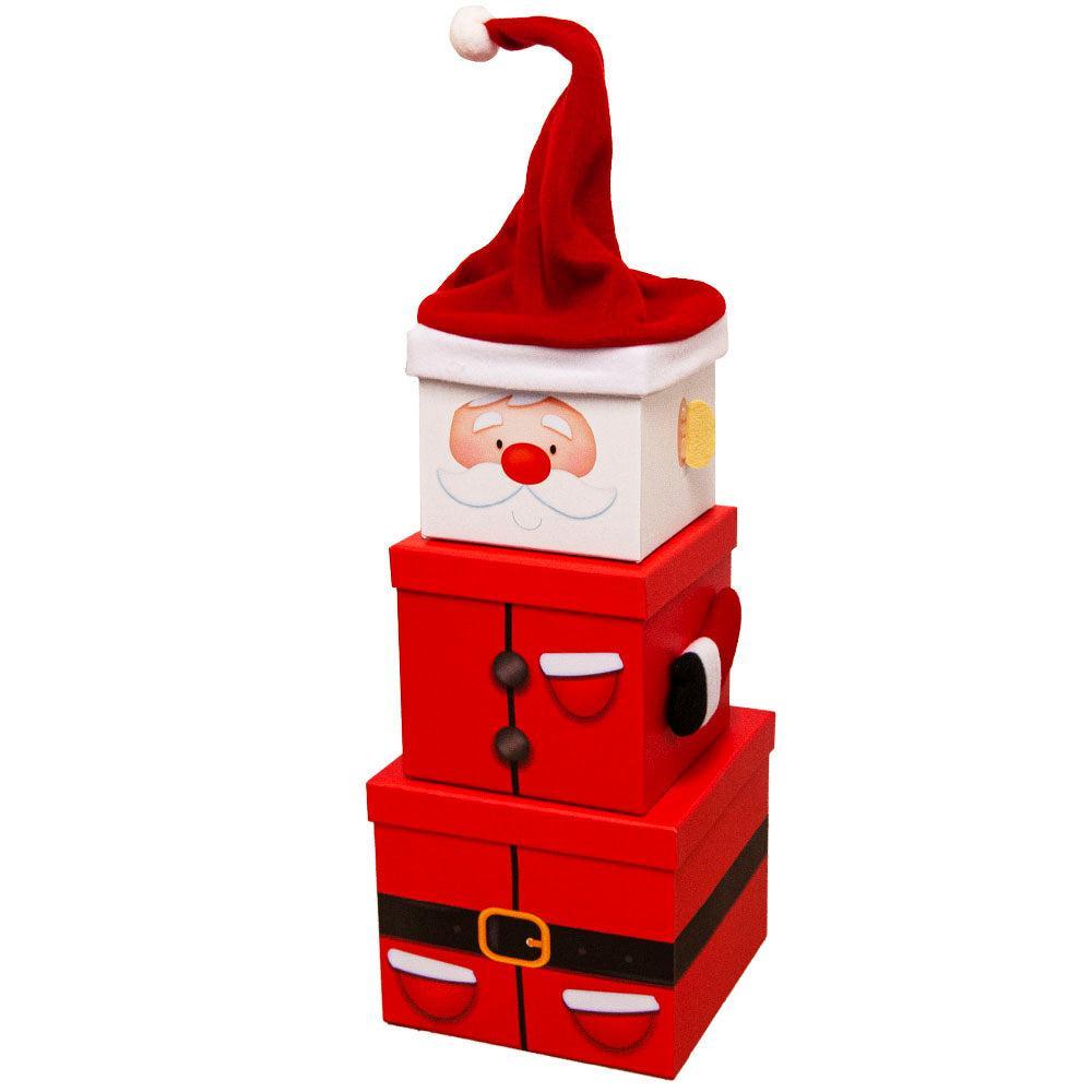 Set of 3 Plush Santa Stackable Gift Boxes - XL
