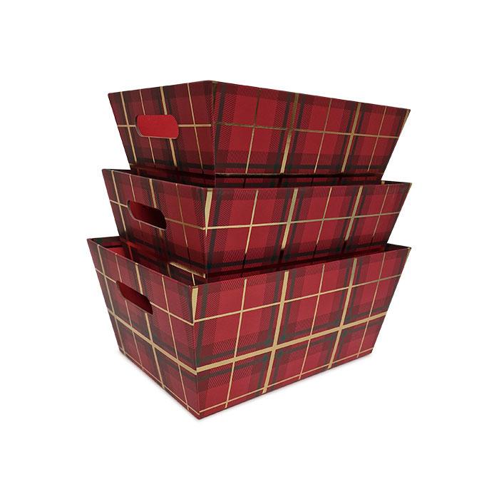 Recycled Tartan Christmas Hamper Trays - SET OF 3