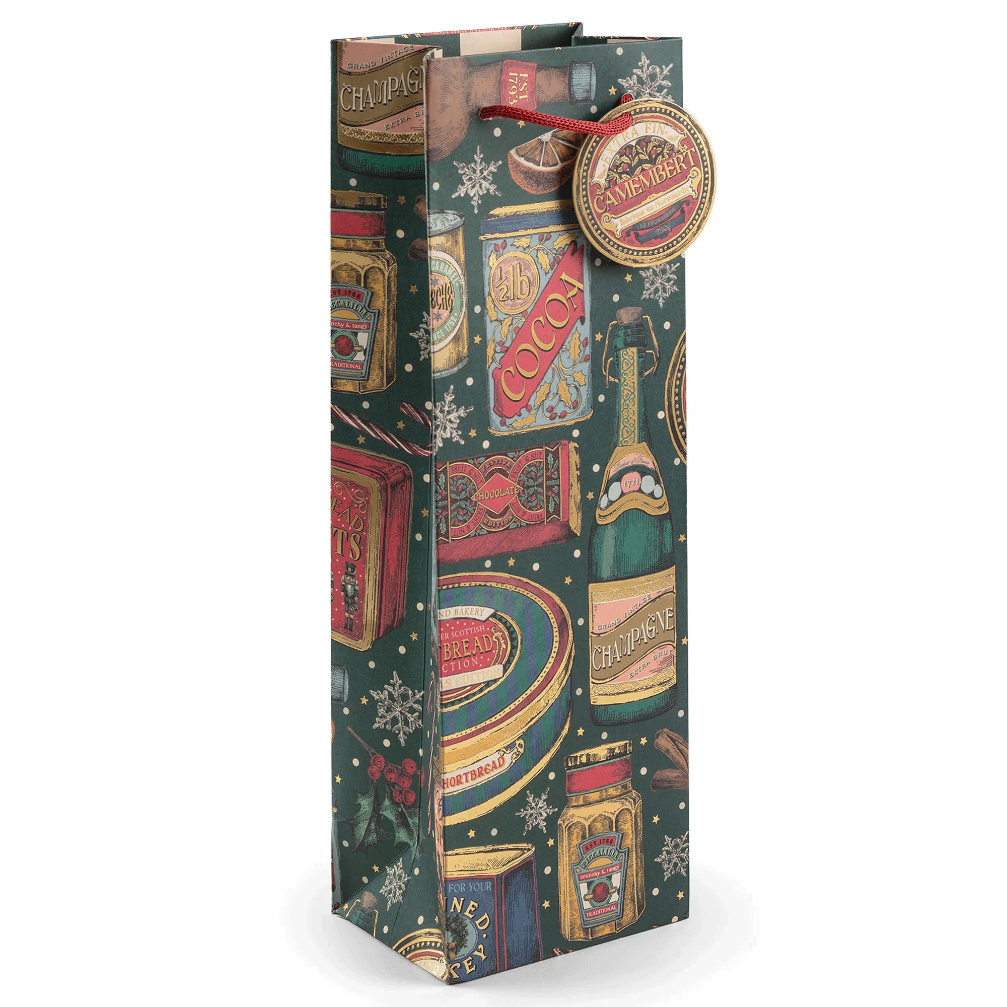 Retro, Nostalgic, Vintage Xmas Bottle Bag. Tins of Cocoa, Spiced Orange ...