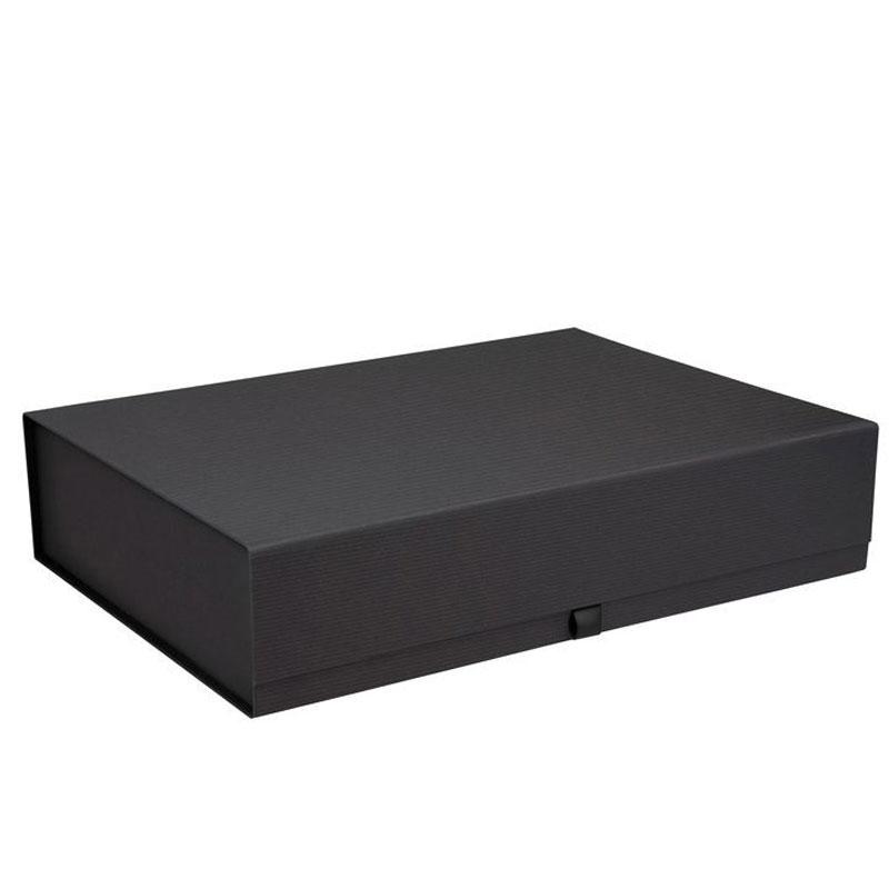 Fine Ribbed Large Black Magnetic Gift Box 400x300x110mm