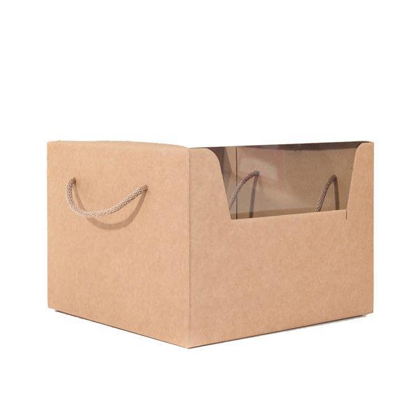 Small Brown KRAFT Cake Box with Clear Window and Cord Handles