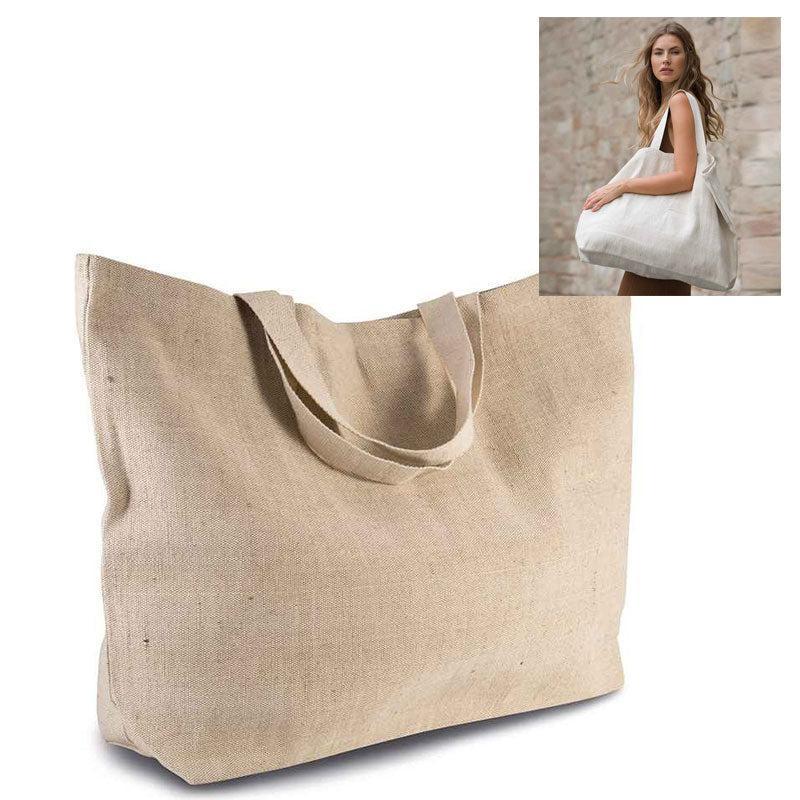 Large Luxury Shopper in Jute and Canvas Natural