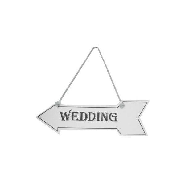 White 'Wedding' Hanging Arrow Sign