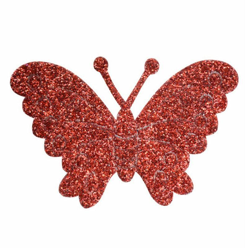 Self Adhesive Glitter Butterfly Stickers - Red (Pack of 12)