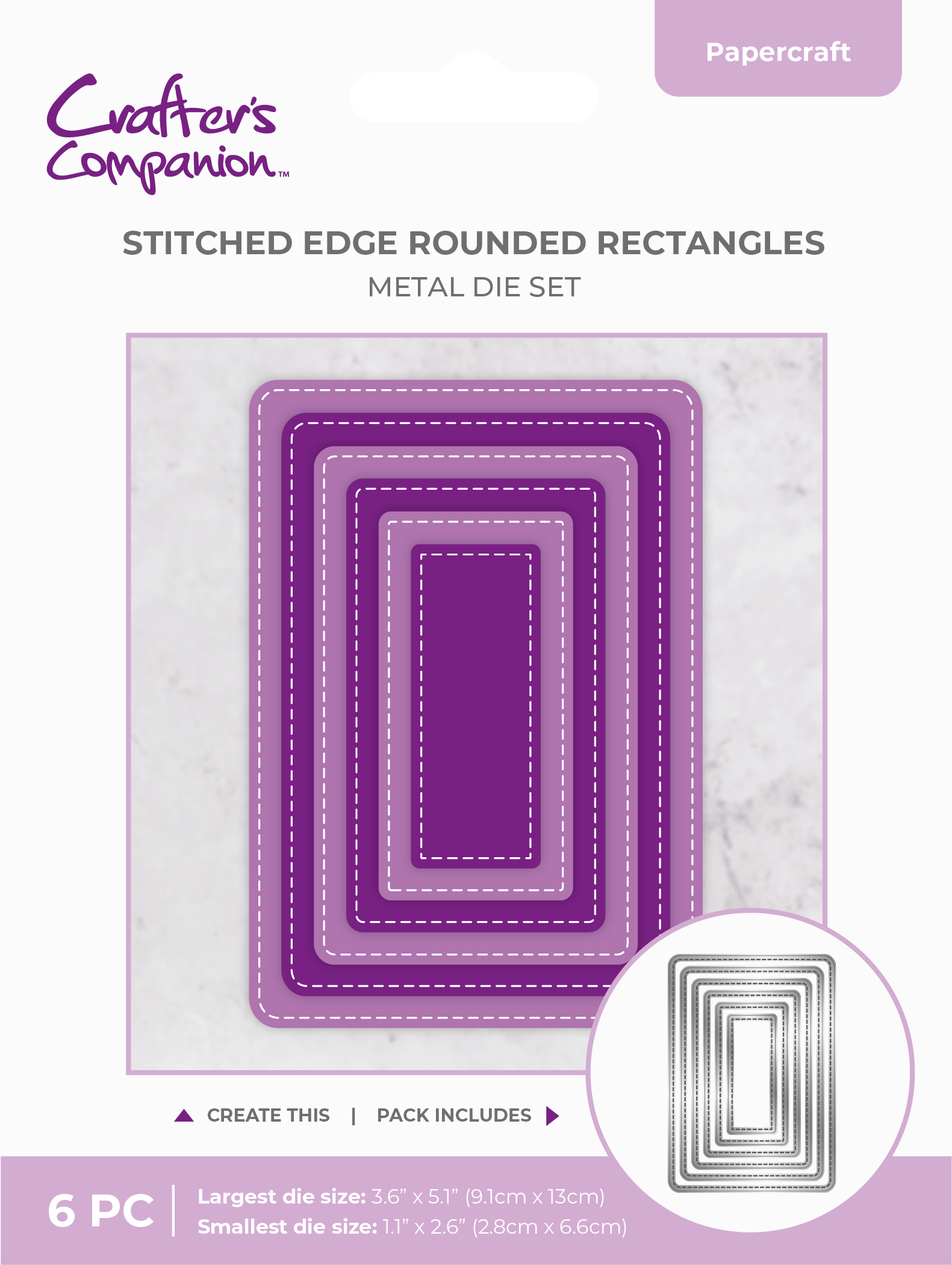 Crafter’s Companion - Stitched Nesting Collection Metal Die - Stitched Edge Rounded Rectangles
