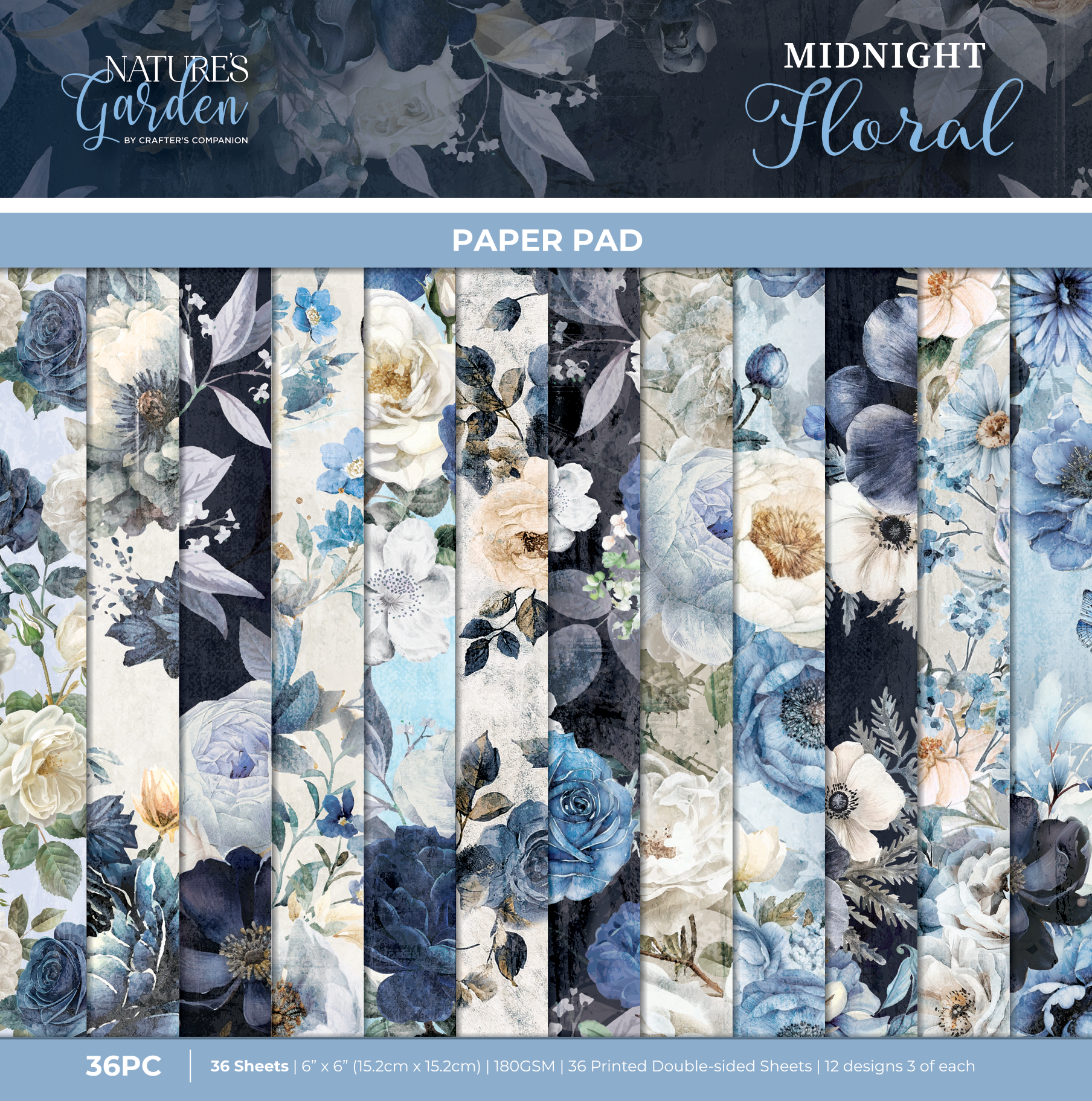 Nature's Garden - Midnight Floral Collection - 6" x 6" Paper Pad