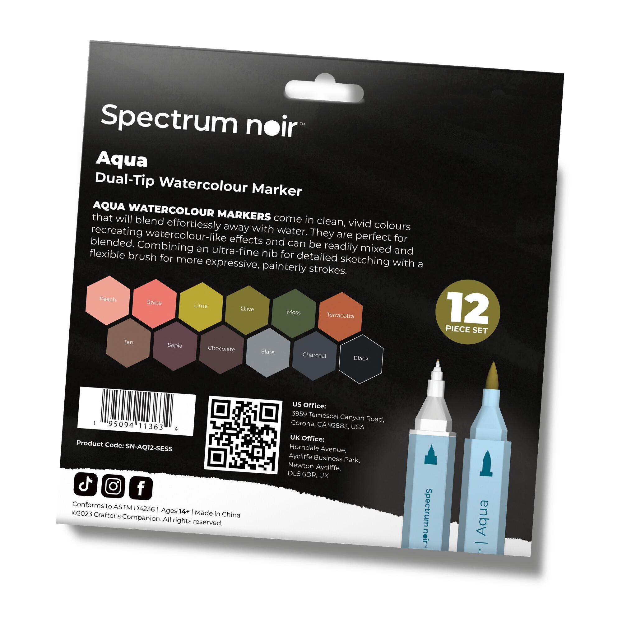 Spectrum Noir - Aqua Dual Tip Watercolour Markers - Sketch Essentials by Crafters Companion