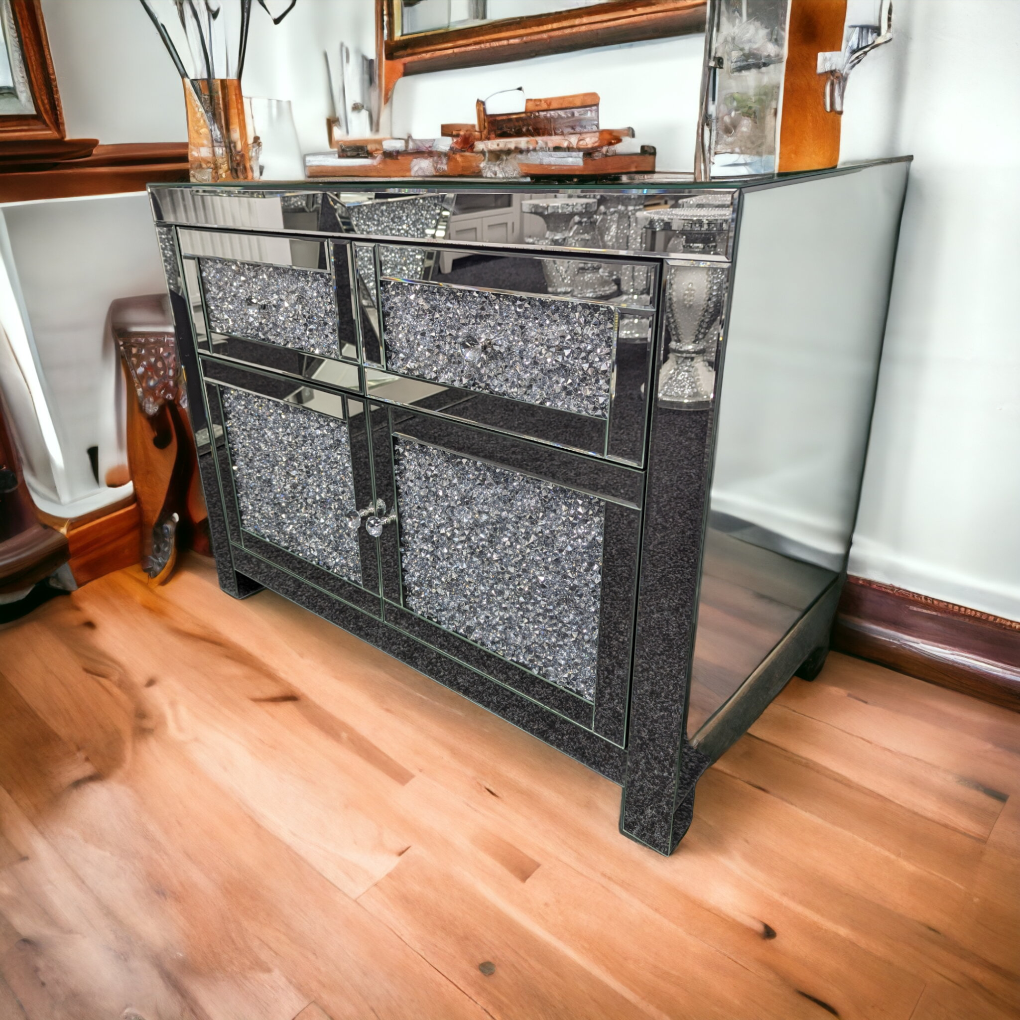 Rome crushed diamond 2 door + 2 drawer sideboard