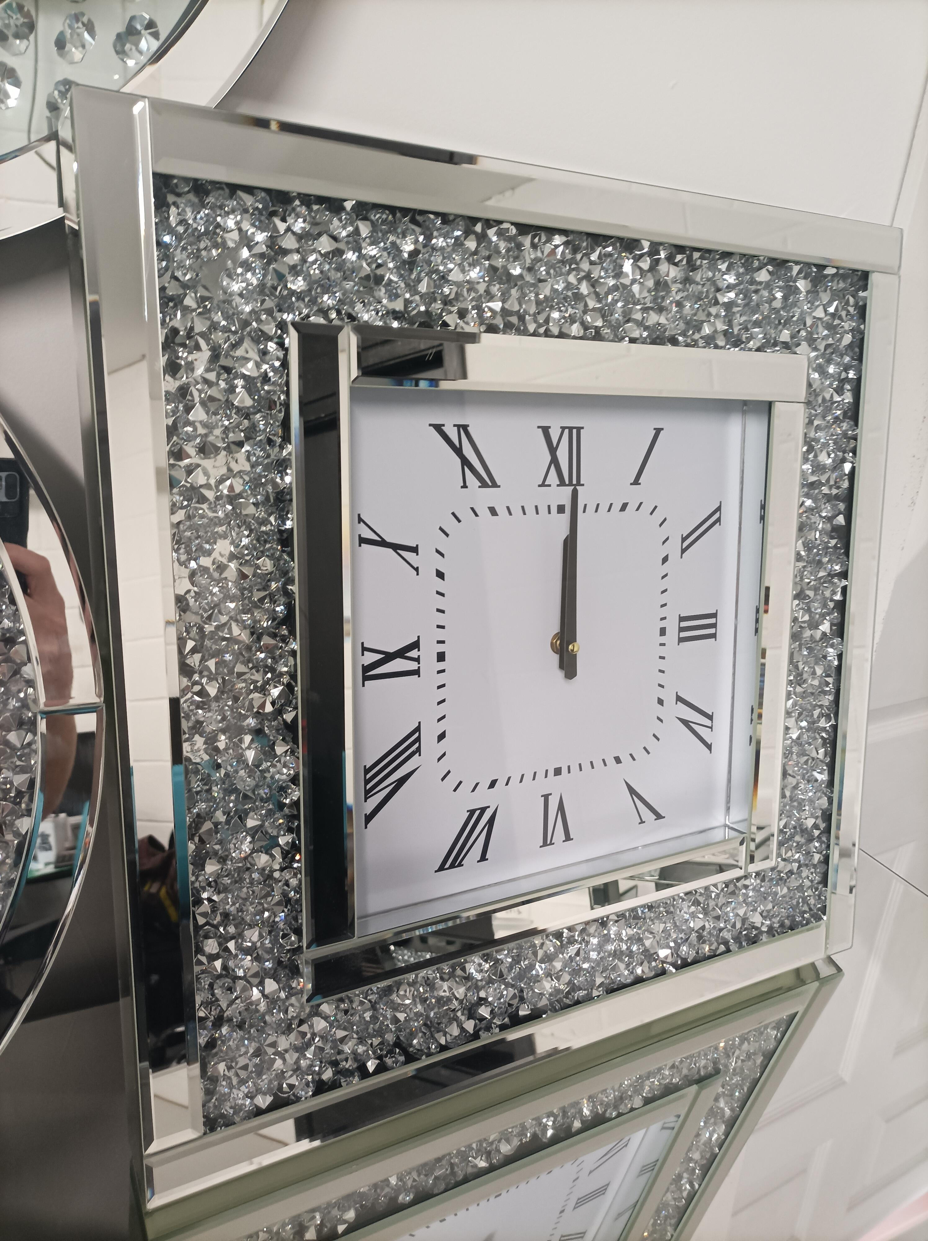 Crushed diamond Mirrored Square clock