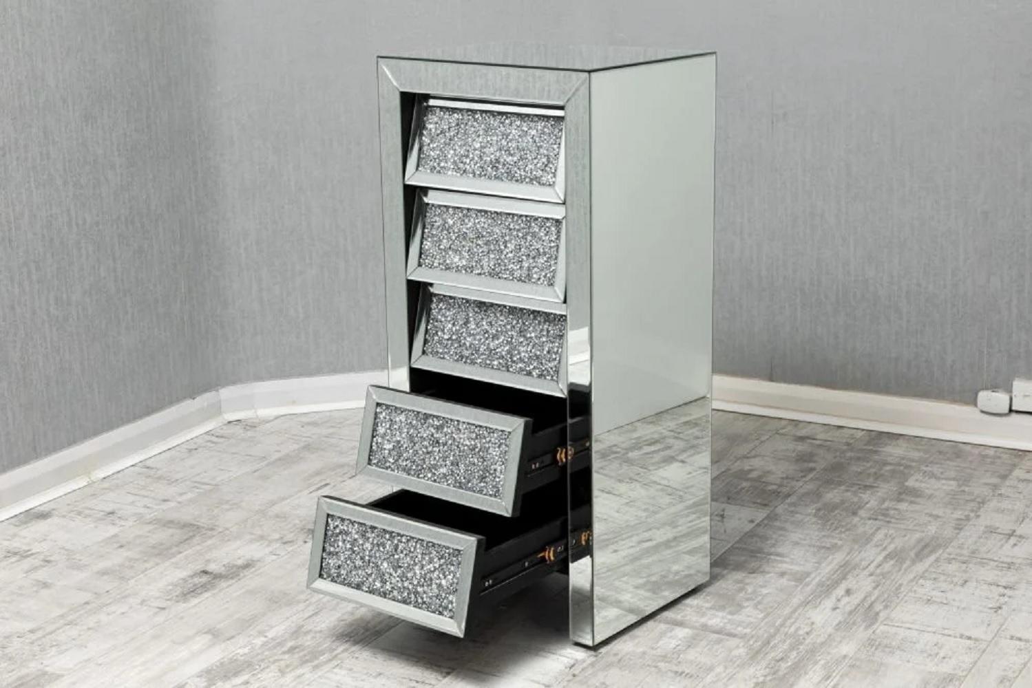 Roma Crushed Diamond mirrored 5 drawer chest of drawers