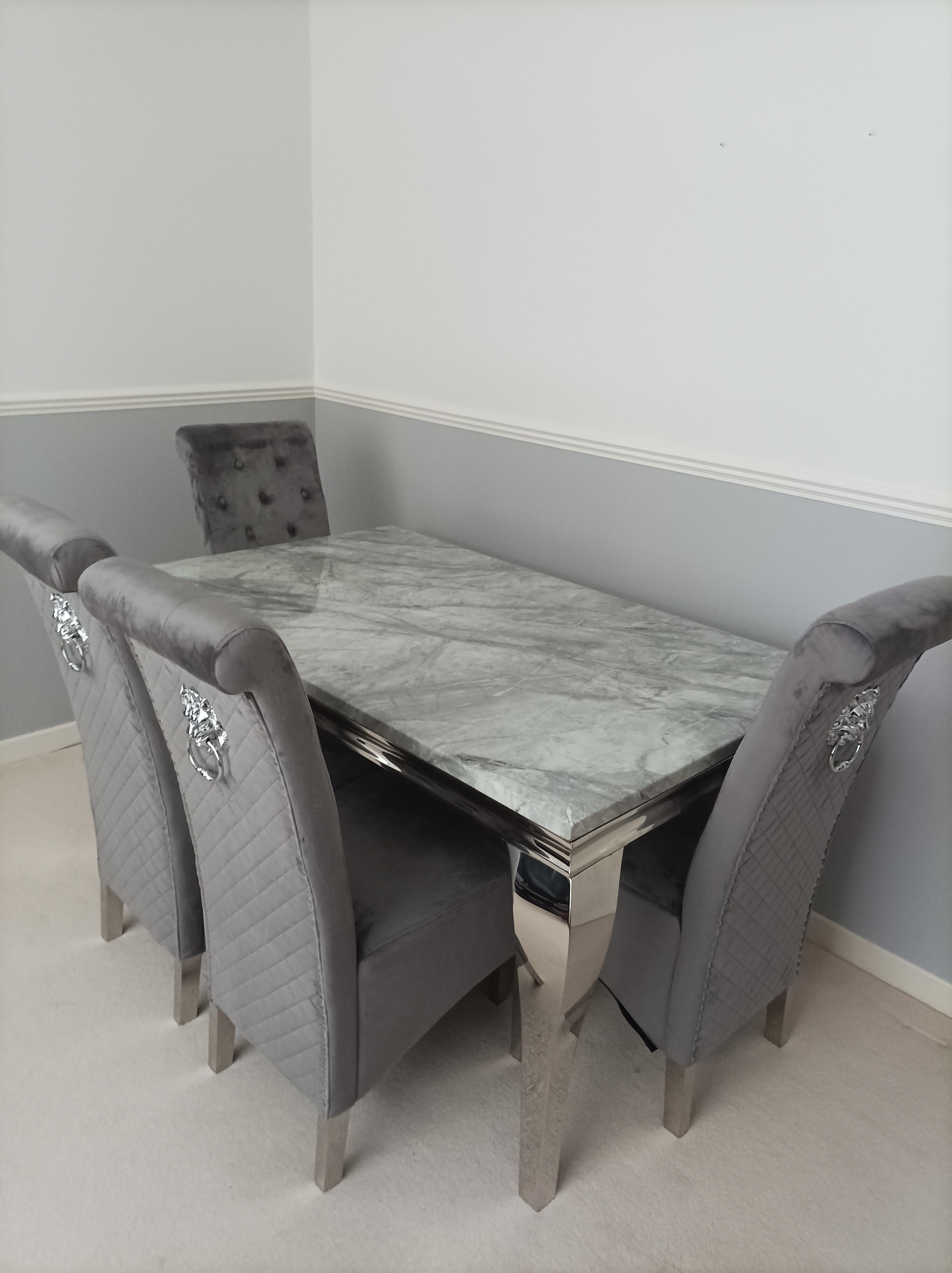 Lewis grey Marble dining set - 120cm with 4 chairs