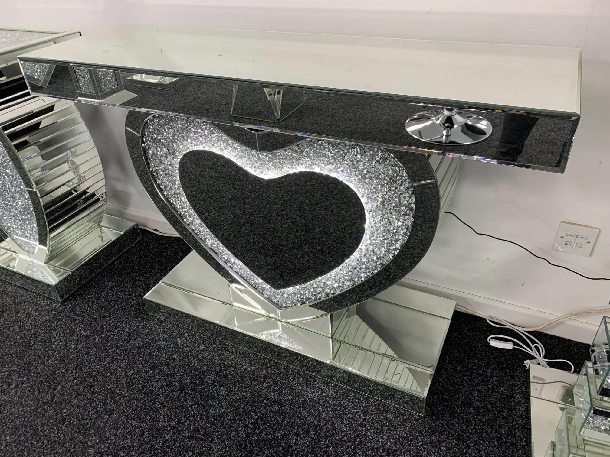Roma LED light up mirrored Heart console table