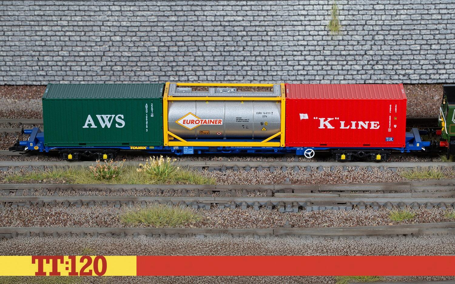 Hornby TT6030 TOUAX KFA Container Wagon 3 x 20ft containers. AWS, K ...