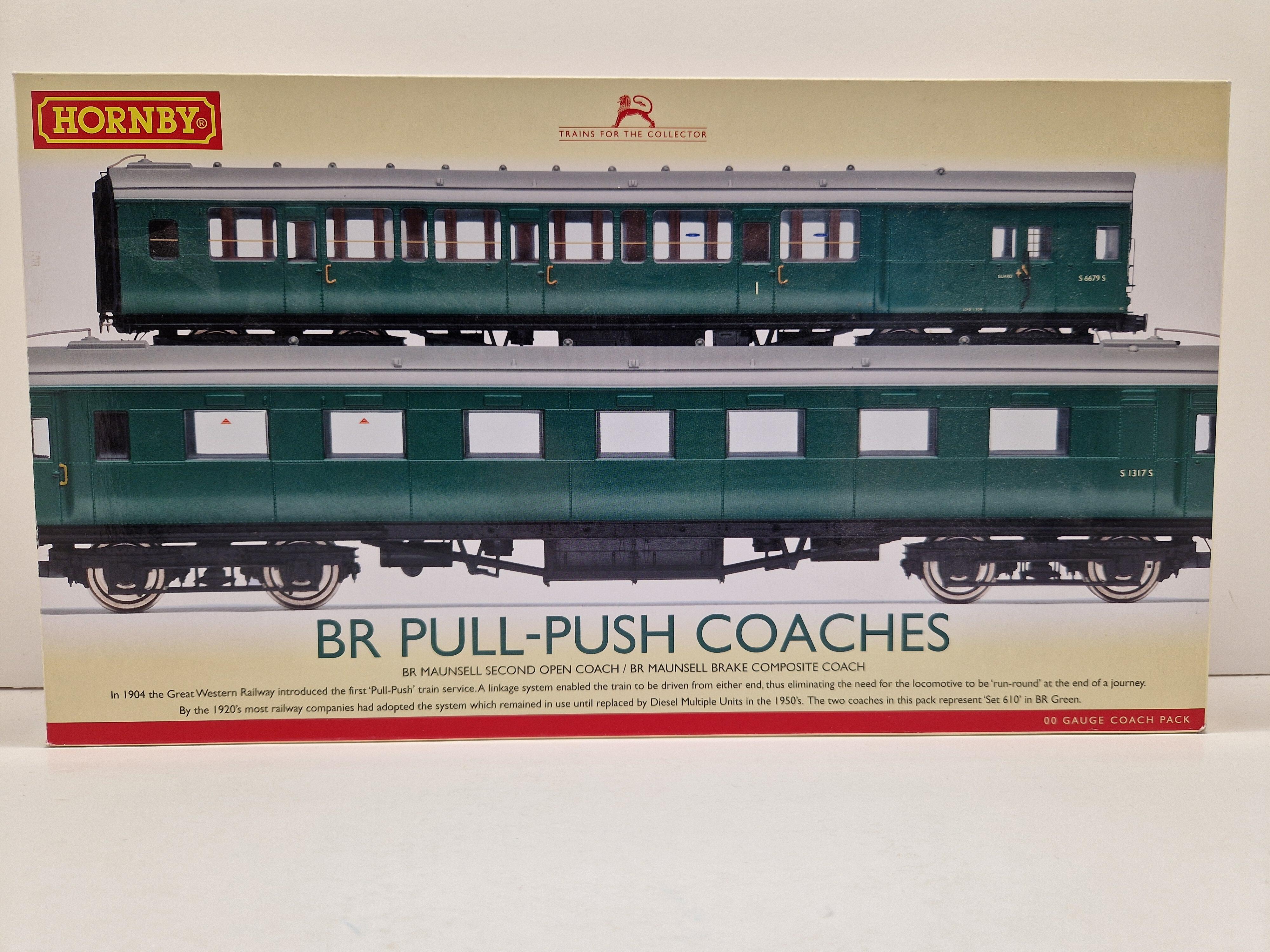A pre-owned Hornby R4534 BR Pull-Push Maunsell Coach Pack