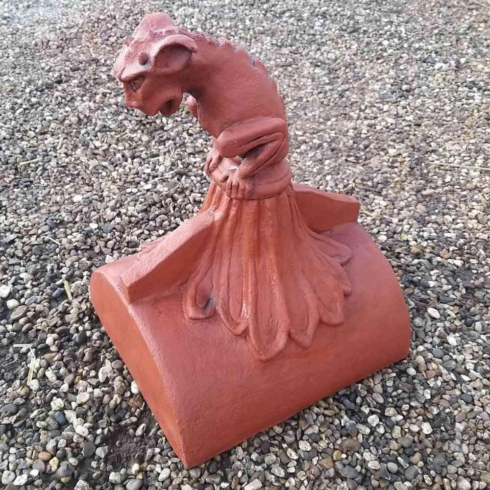 Half round capped horned gargoyle ridge finial