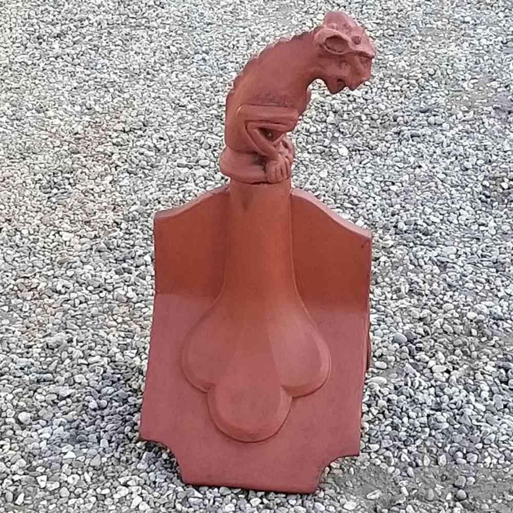 Gable end angled horned gargoyle roof finial