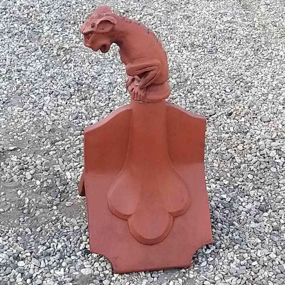 Gable end angled horned gargoyle roof finial