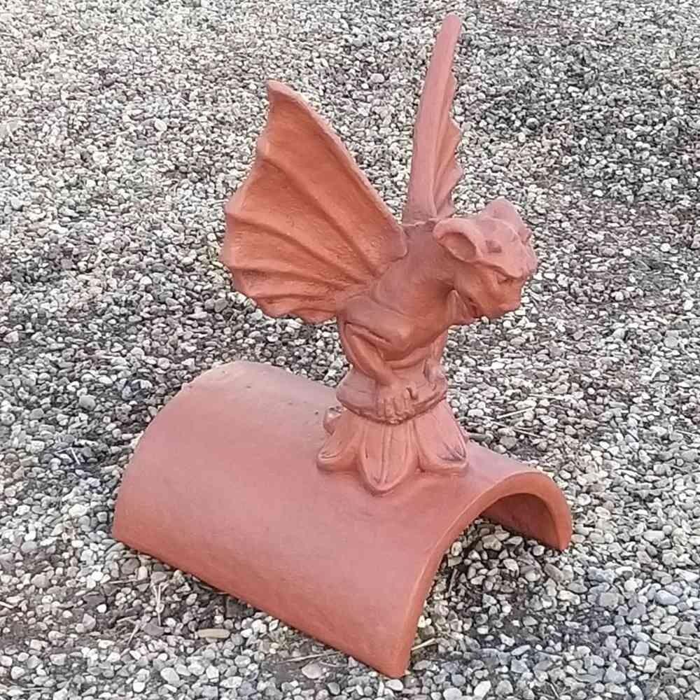 Half round winged gargoyle roof finial