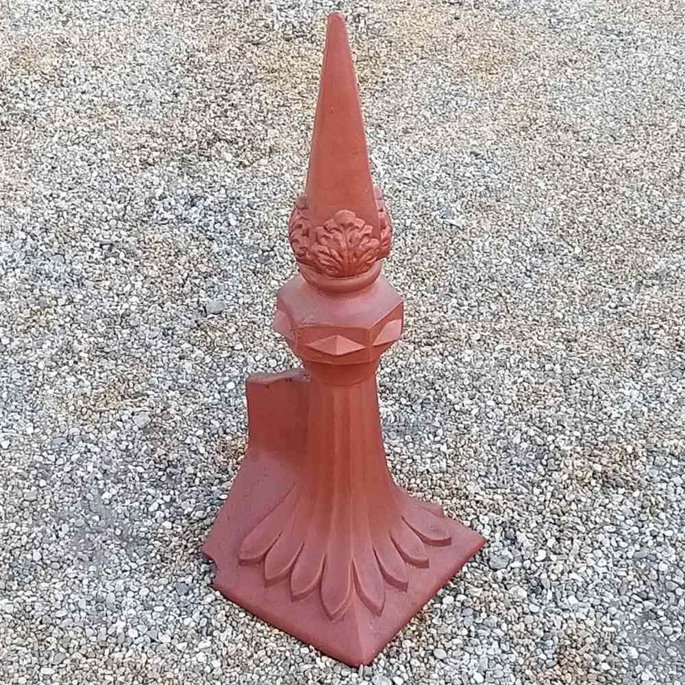 Angled block end hex spire ridge finial