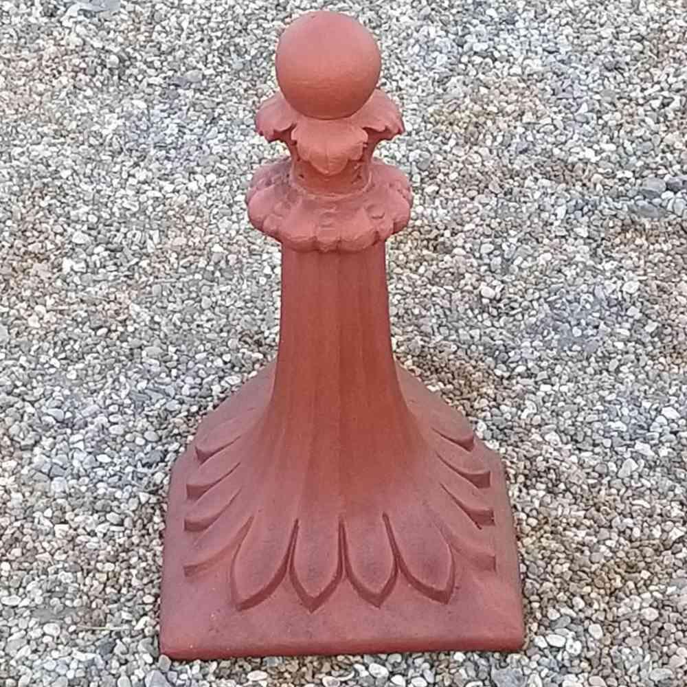Angled block end small fleur ball finial