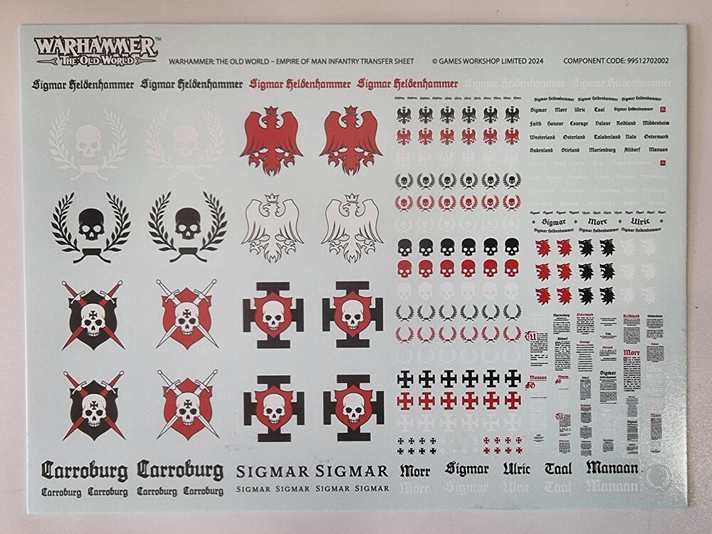 The Old World Empire of Man Infantry Transfer Sheet