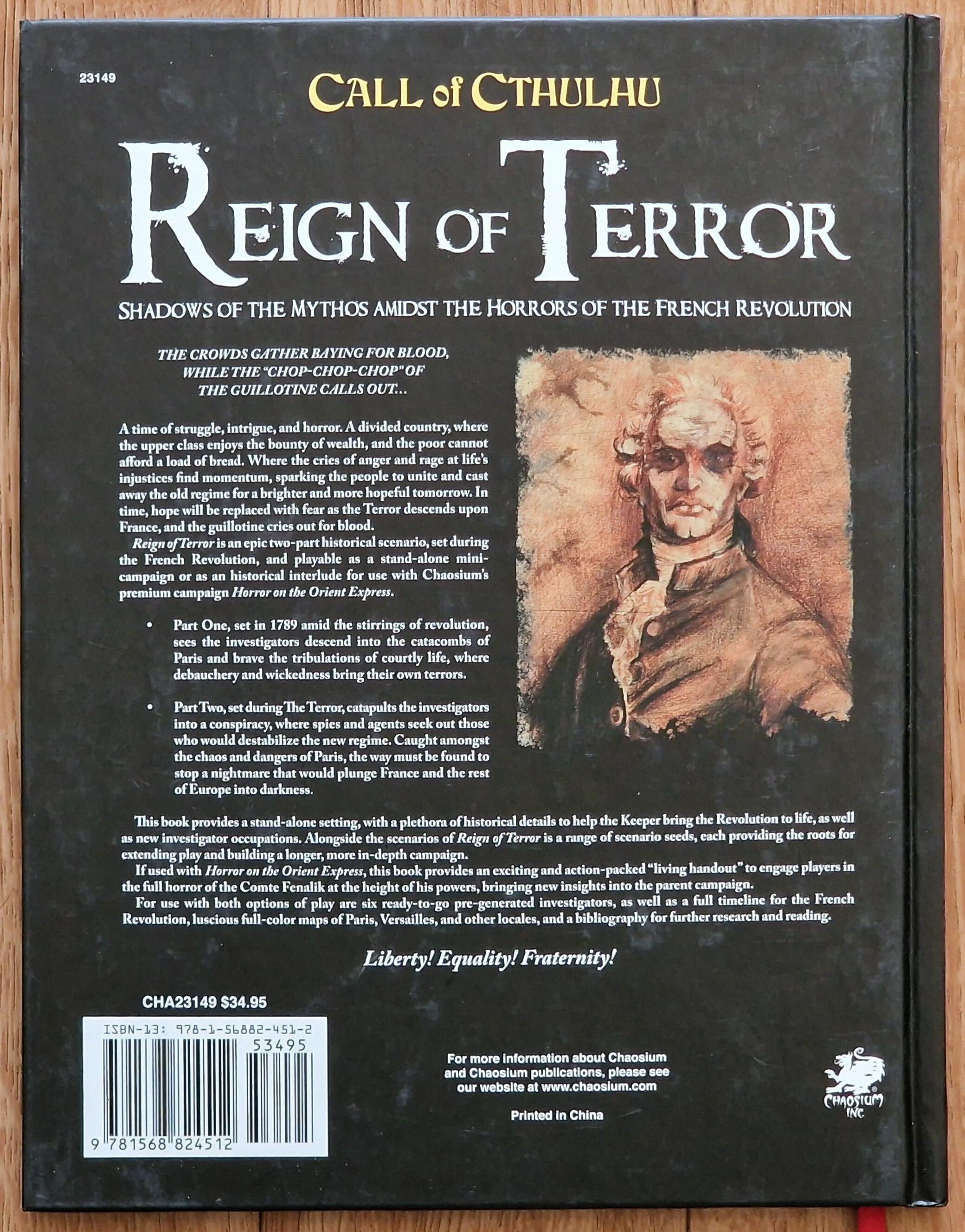 Reign of Terror Cthulhu for Call Of Cthulhu 7th ed RPG by Chaosium