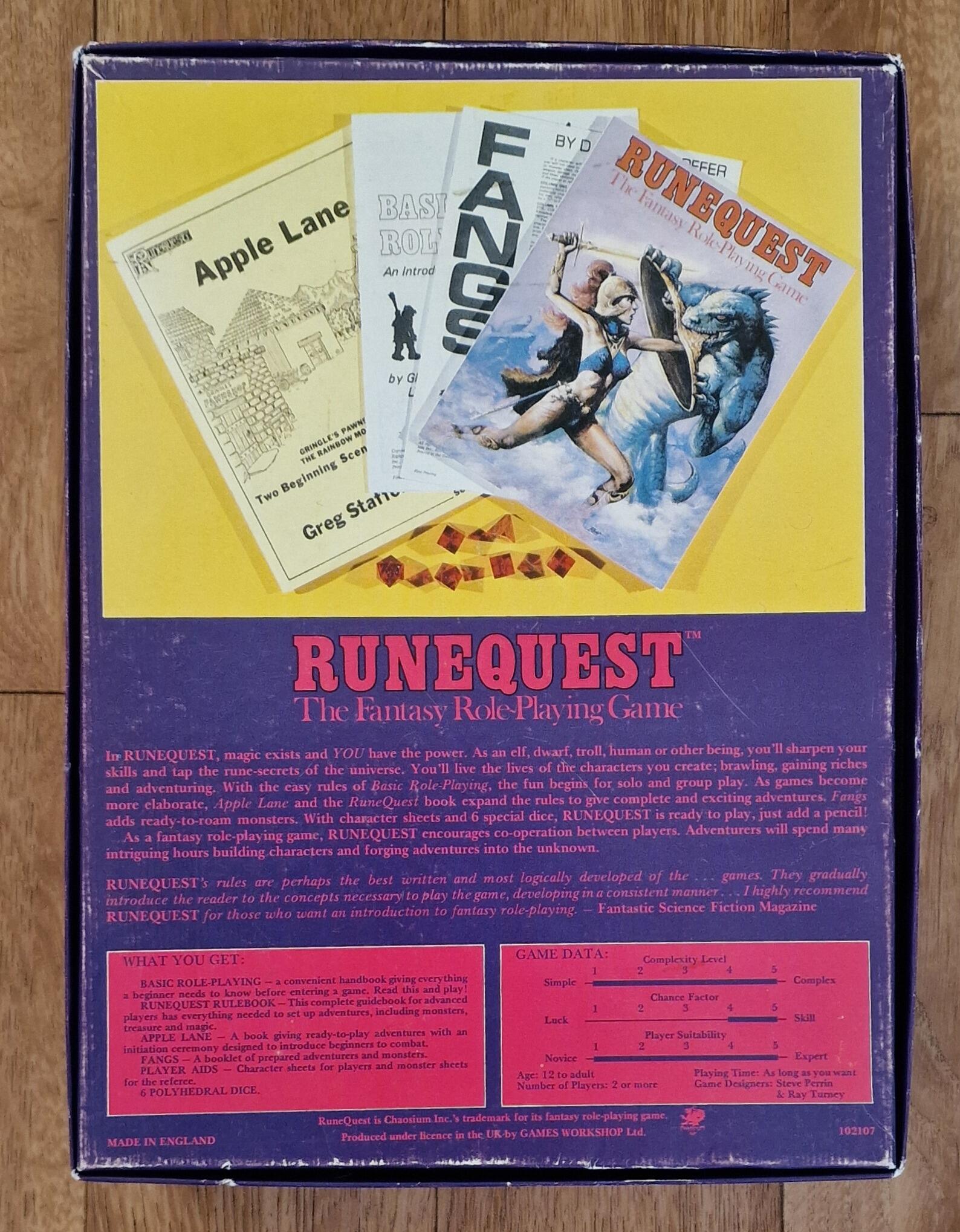 Runequest 2nd Edition Box Set by Chaosium produced by Games Workshop
