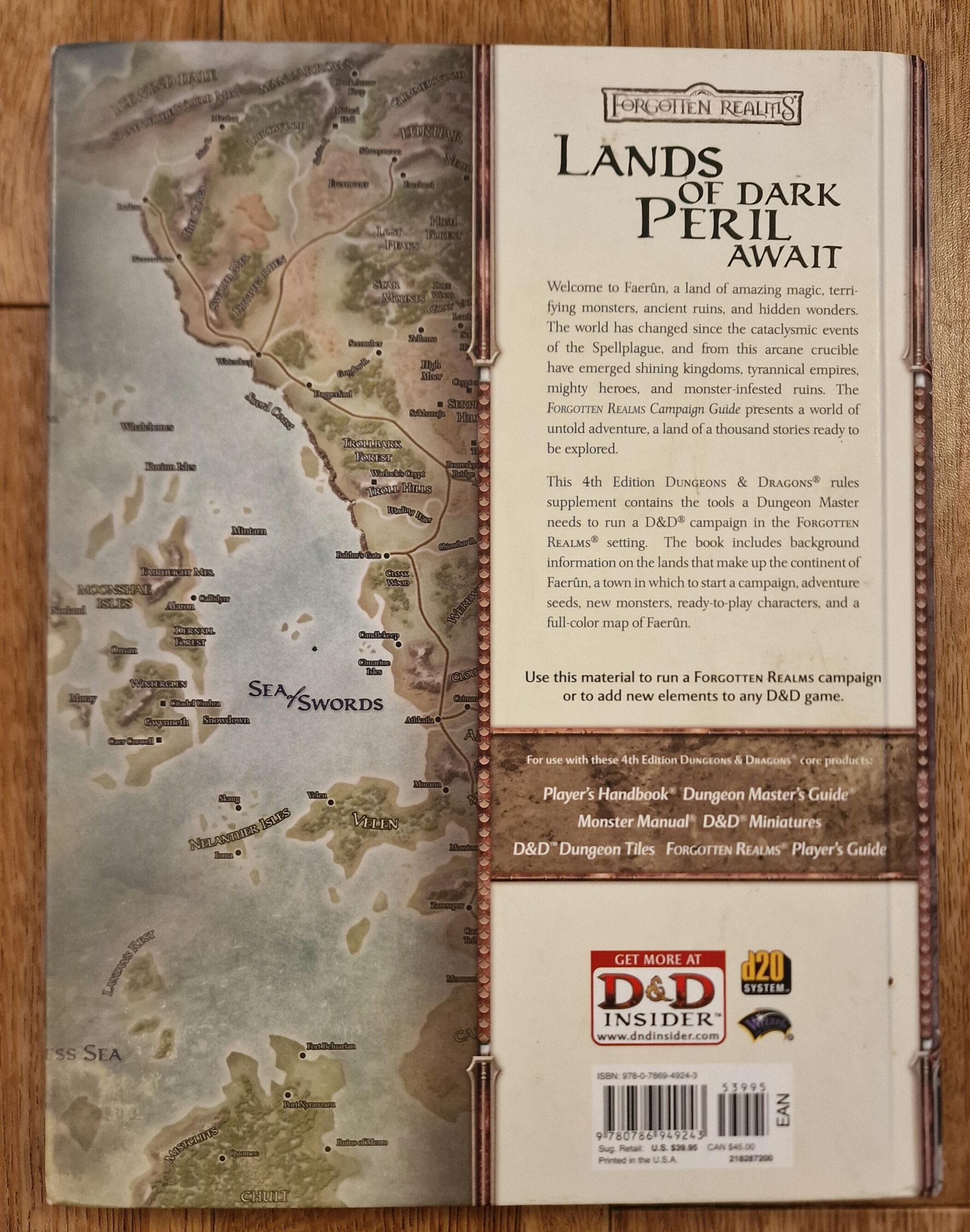 Forgotten Realms Campaign Guide for D&D 4th edition 4e with Map attached