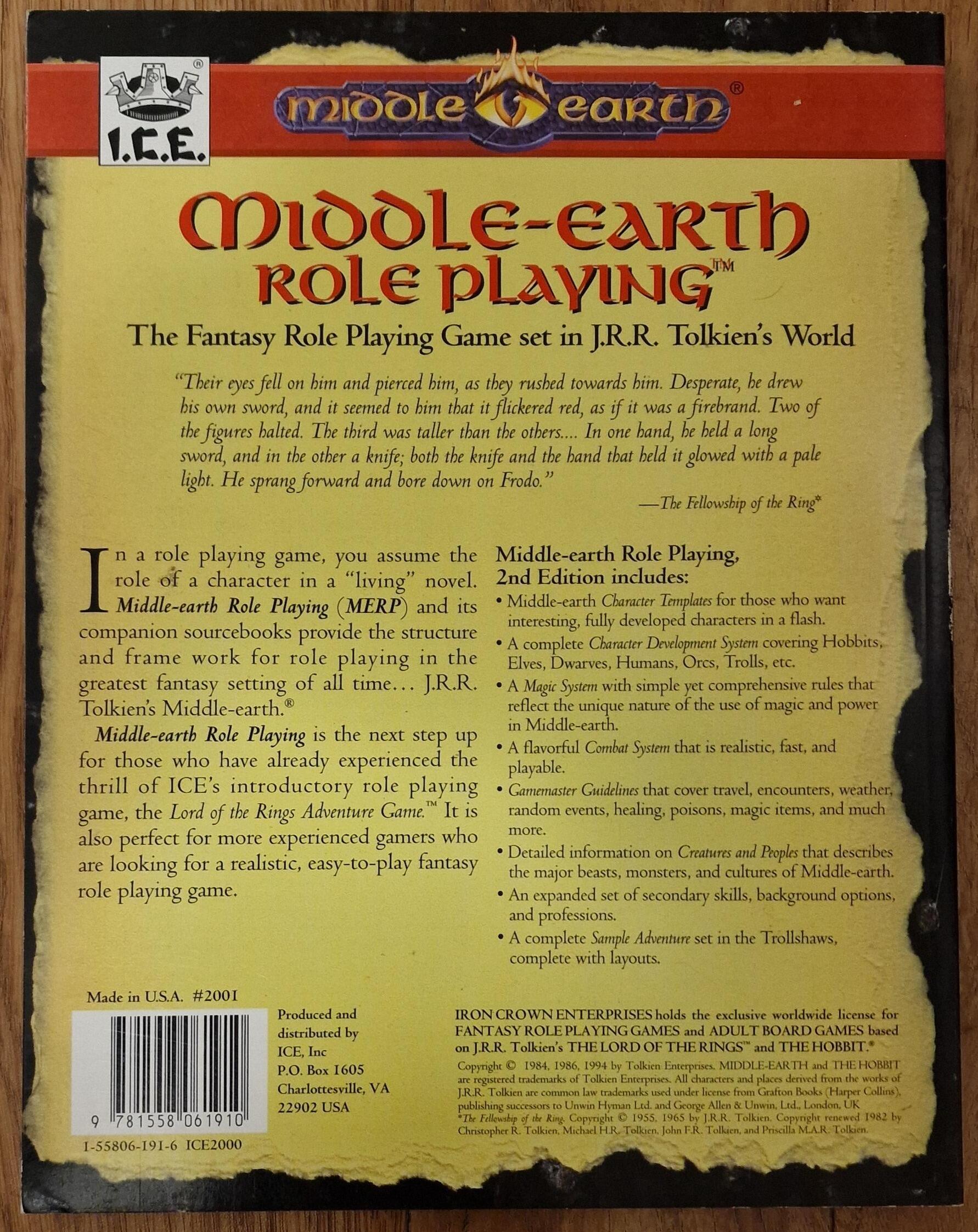 Middle Earth Roleplaying 2nd Edition softcover Core Rulebook by I.C.E. MERP