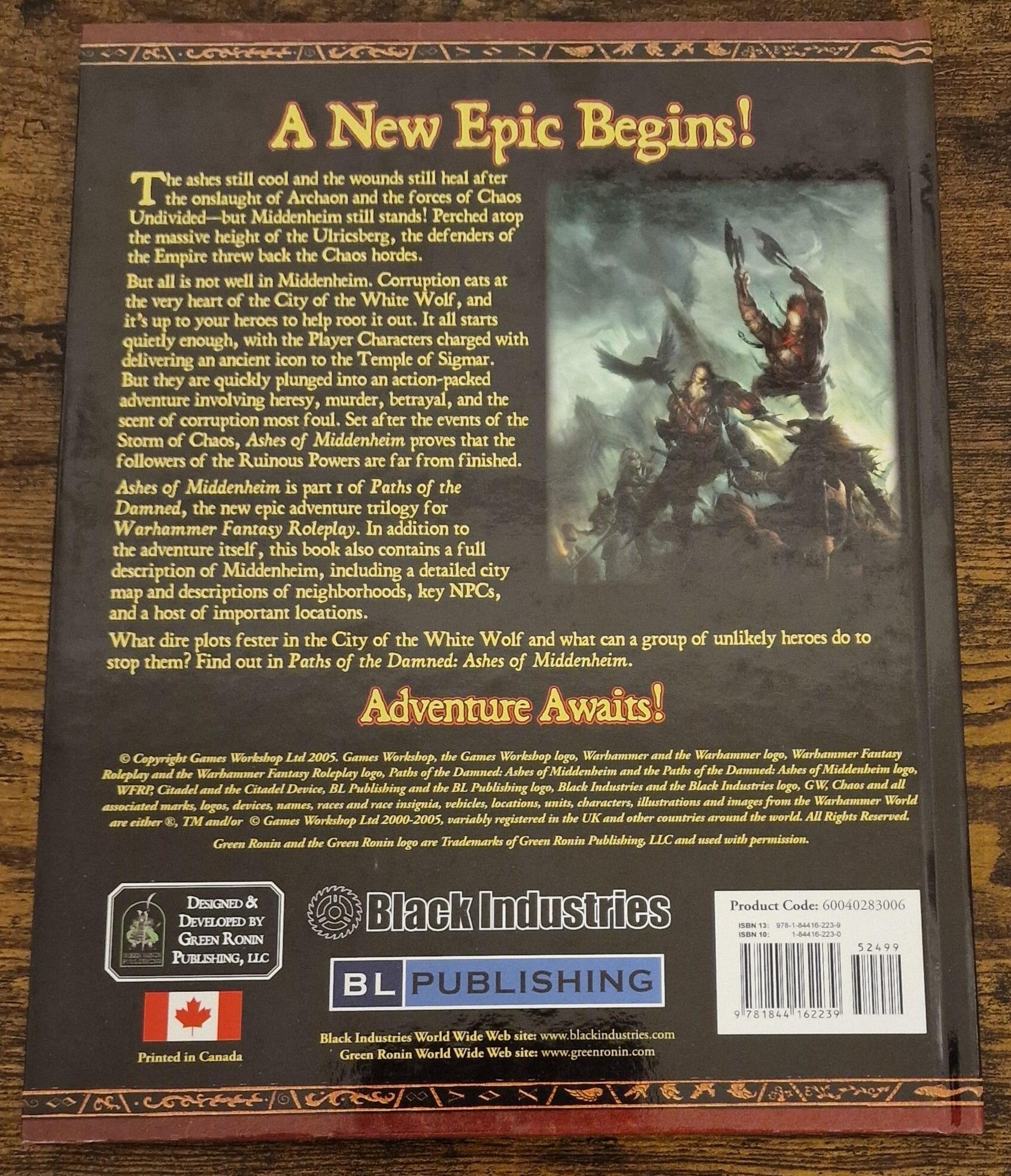 Ashes of Middenheim for Warhammer Fantasy Roleplay 2nd edition