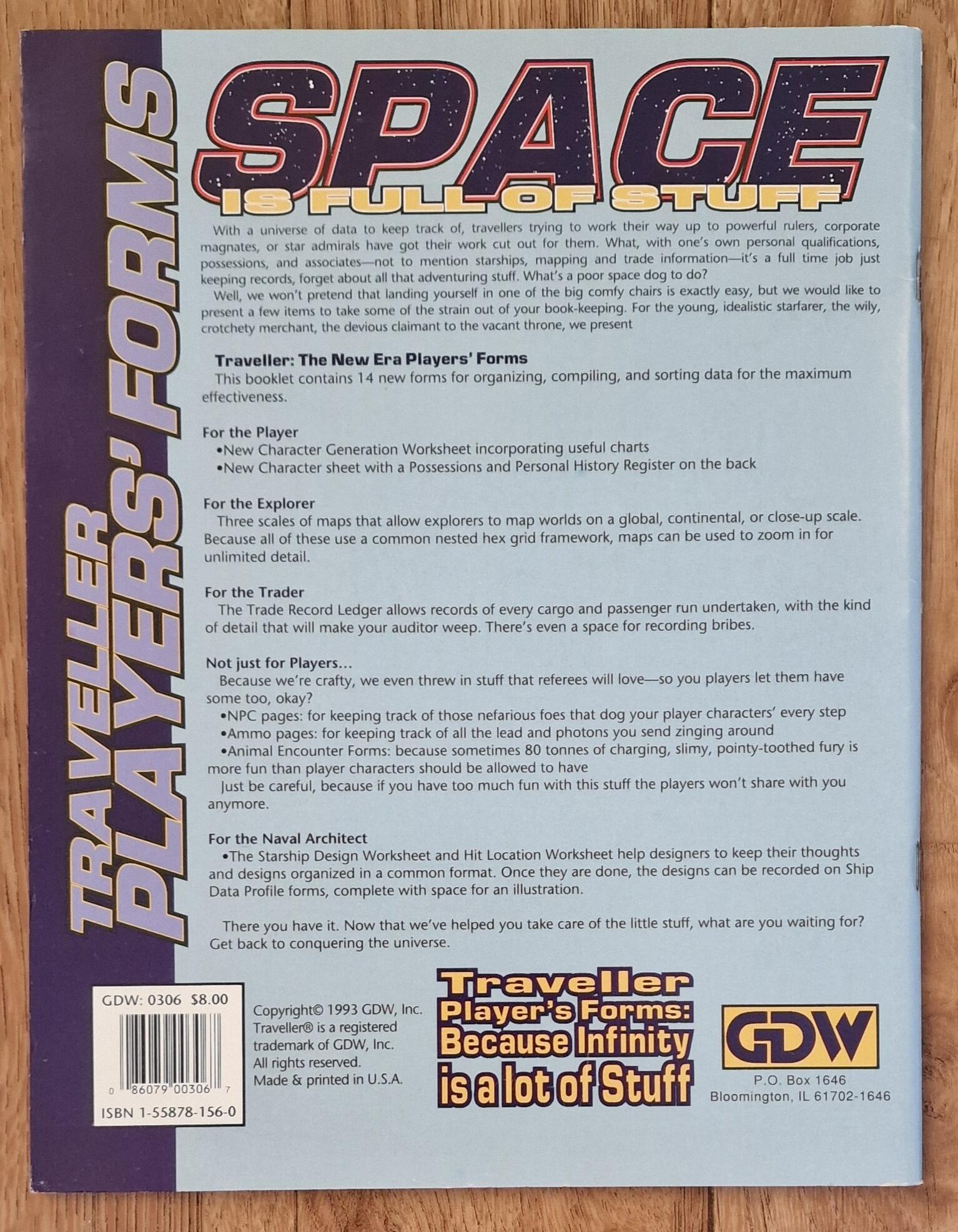 Players' Forms for Traveller The New Era by GDW