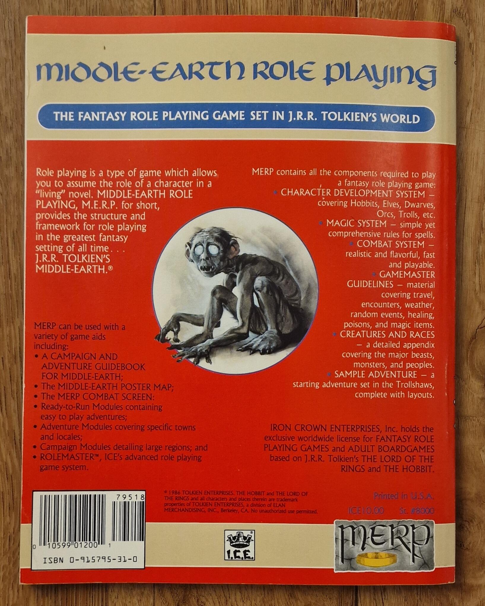 Middle Earth Role Playing Rulebook Rules 1st ed revised MERP by ICE ...