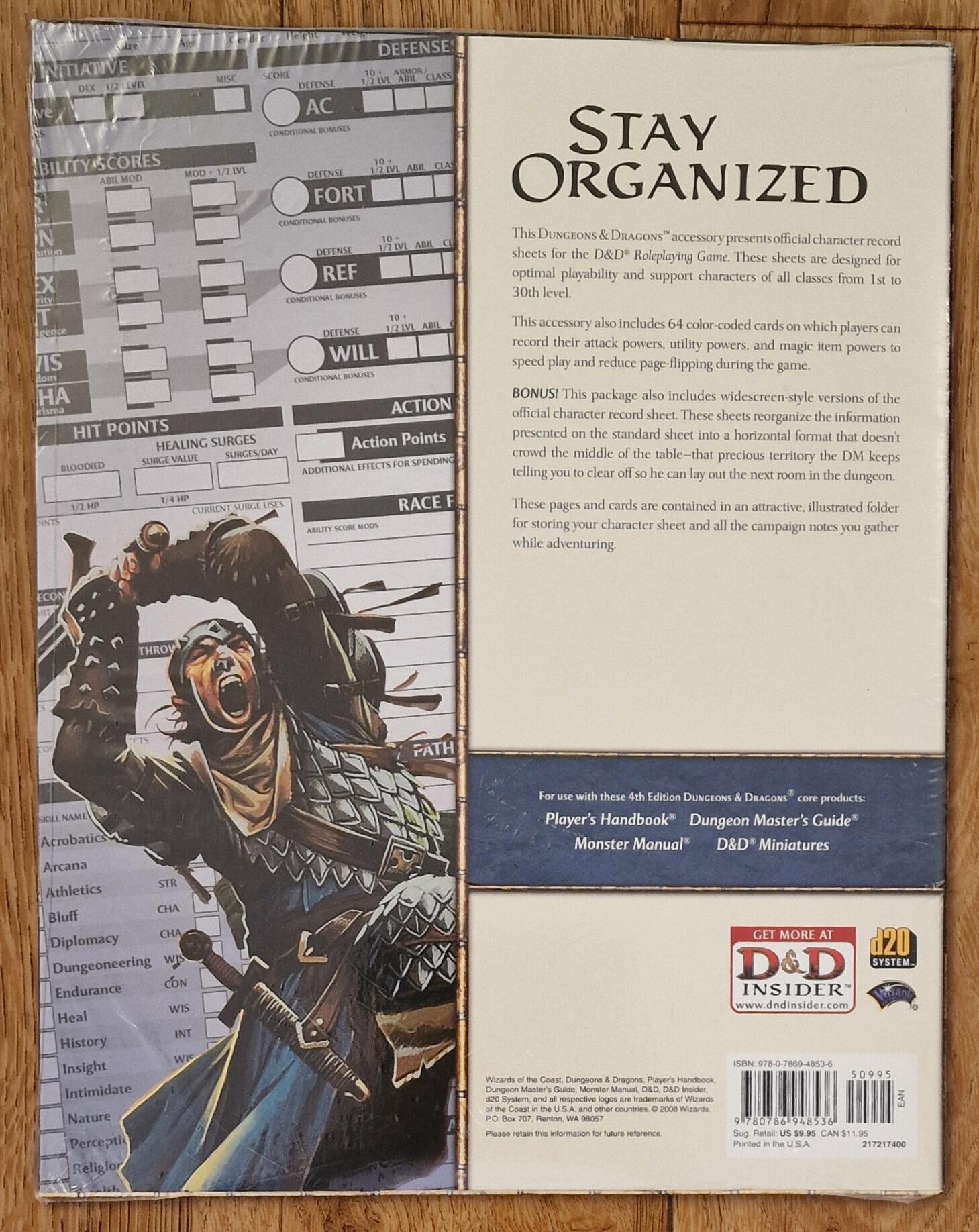 Character Record Sheets for D&D 4th edition 4e in shrink