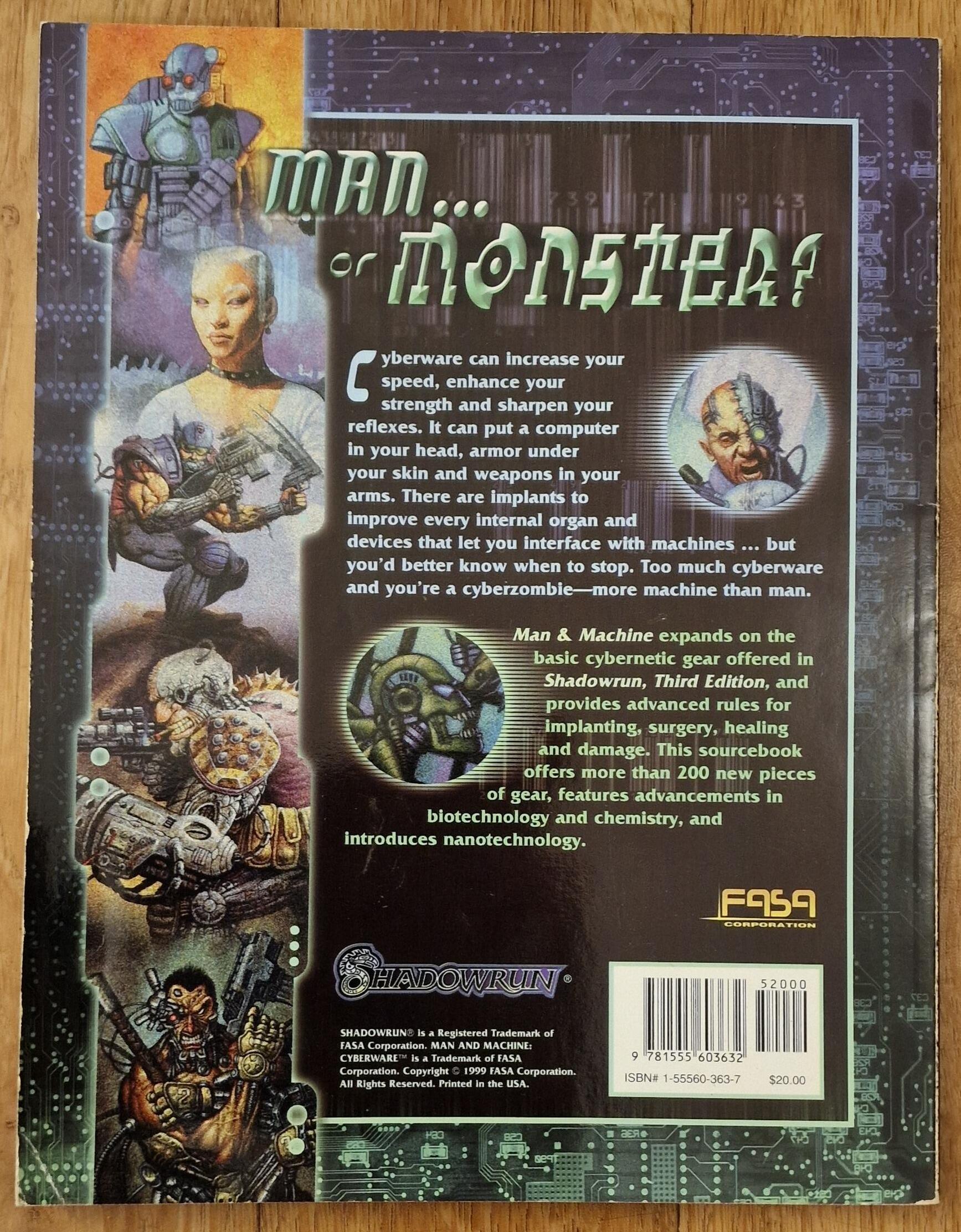 Man & Machine Cyberware for Shadowrun 3rd ed Sourcebook 7126 FASA RPG