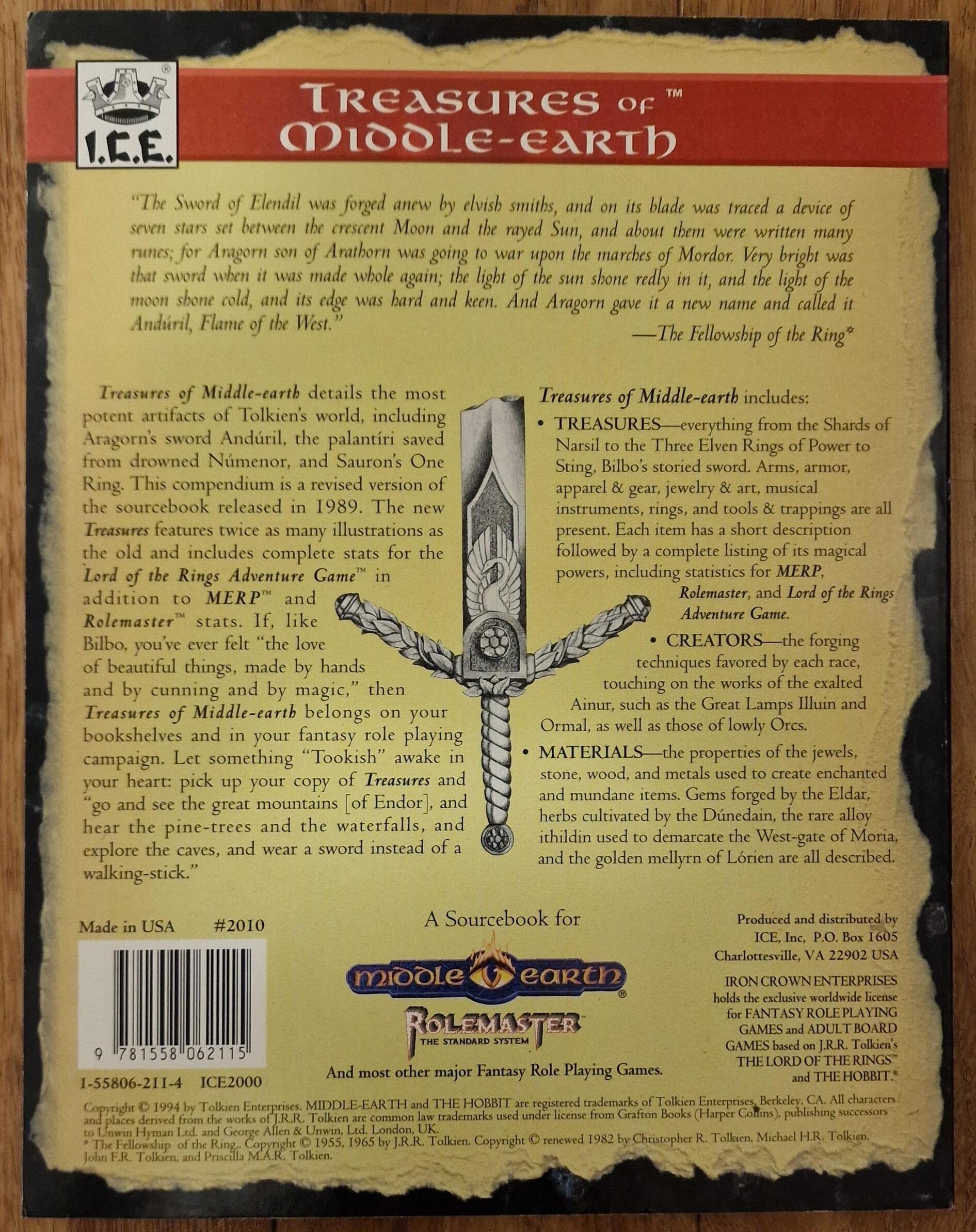 Treasures of Middle Earth for Middle Earth Roleplaying 2nd Edition ...