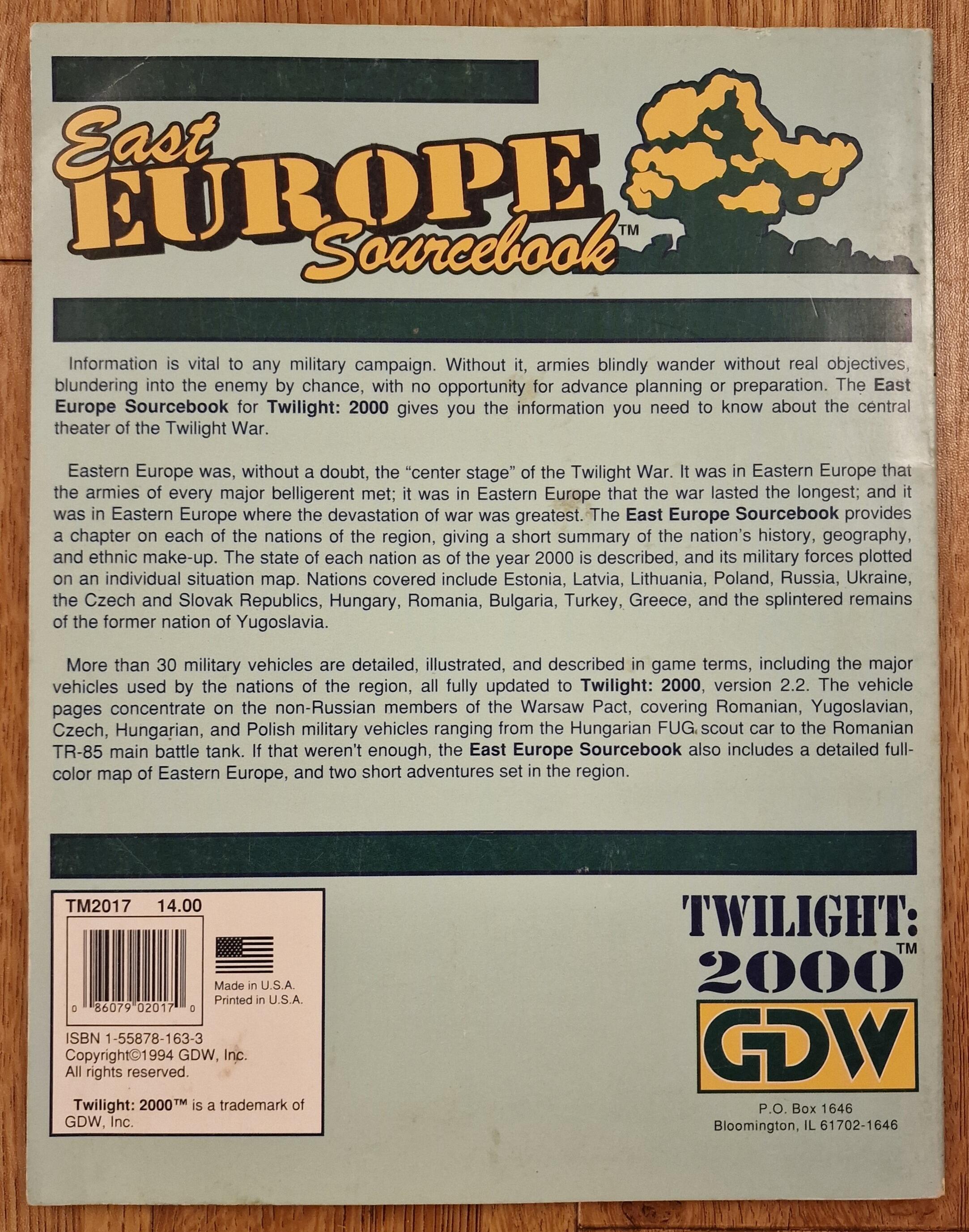 East Europe Sourcebook with map for Twilight 2000 2nd edition by GDW